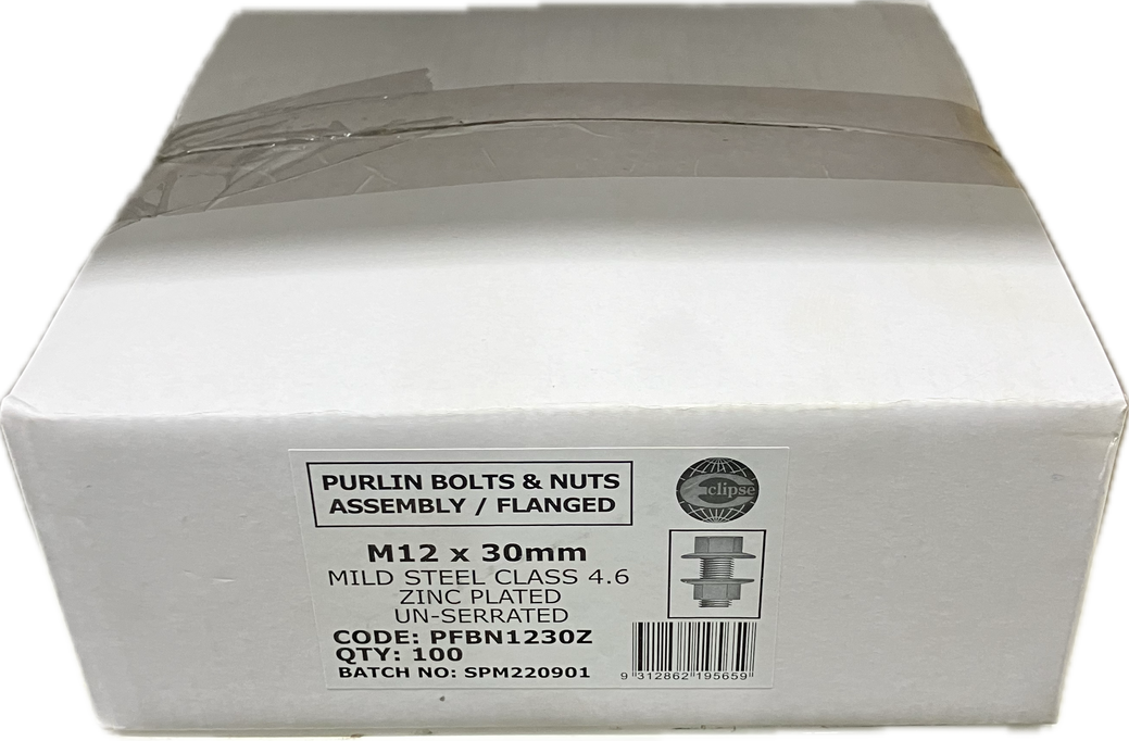 FLANGED PURLIN BOLT- 4.6 M12x30MM [BOX OF 100] | A Class Building Materials