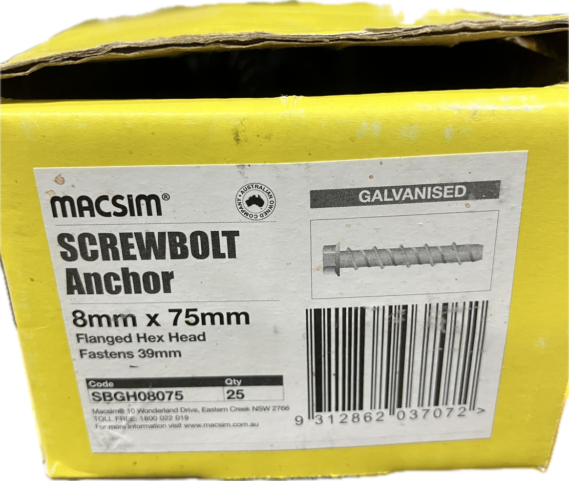 Buy MACSIM GALVANISED SCREWBOLT- 8MM in Melbourne | A Class Building ...